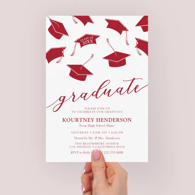 Simple Modern Red Graduation Party Invitations | Zazzle