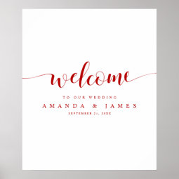 Simple Modern Red Script Wedding Welcome Poster | Zazzle