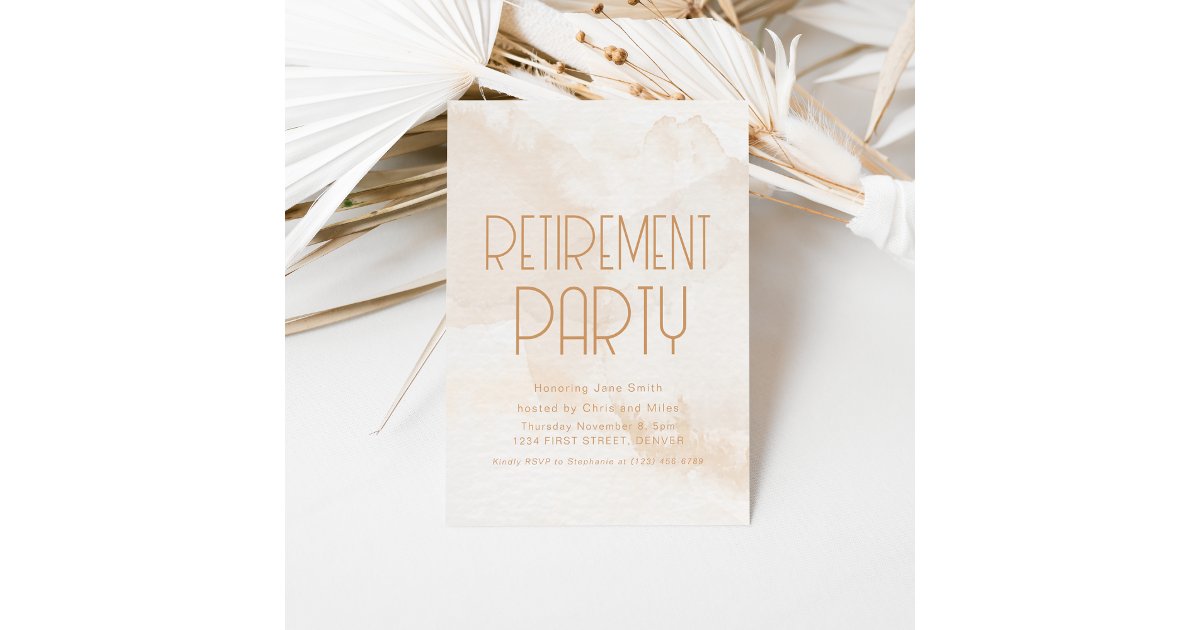 Simple Modern Retirement Beige Party Invite | Zazzle