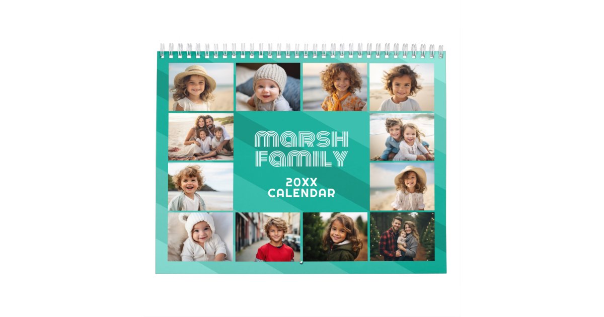 Simple Modern Retro Stripe Full Photo Each Month Calendar | Zazzle