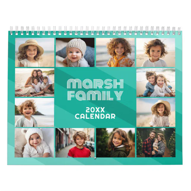 Simple Modern Retro Stripe Full Photo Each Month Calendar | Zazzle