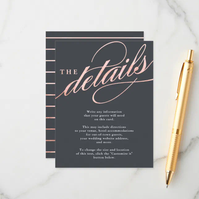 Simple Modern Rose Gold Script Insert Cards | Zazzle