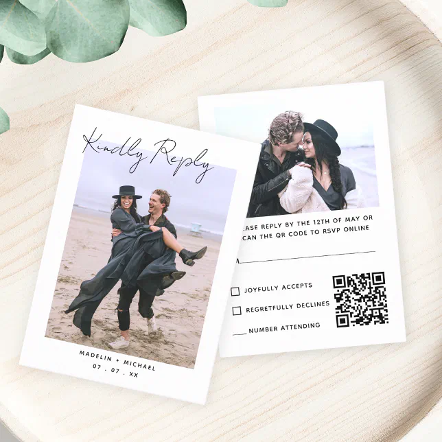 Simple Modern RSVP Wedding Photo QR Code Reply Enclosure Card | Zazzle