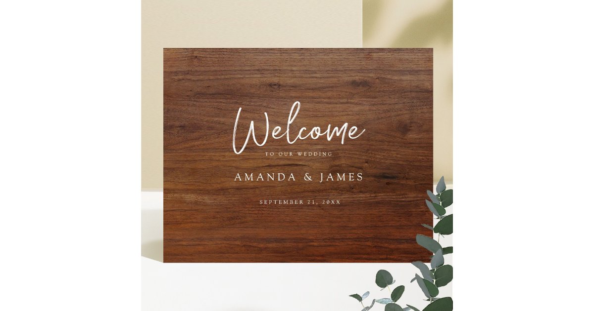 Simple Modern Rustic Wood Look Wedding Welcome Poster | Zazzle
