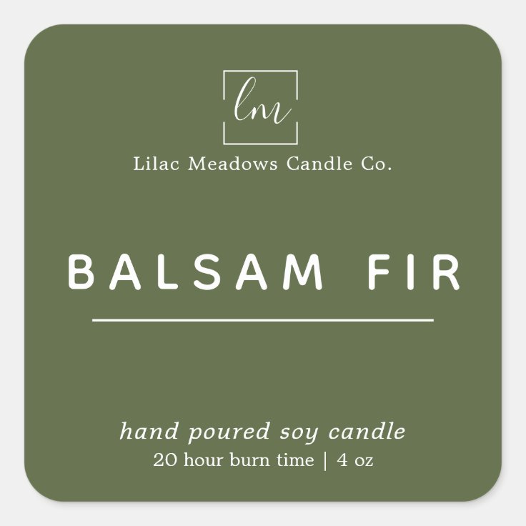 Simple Modern Sage Green Logo Candle Square Sticker | Zazzle