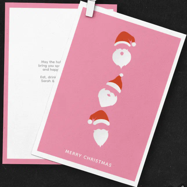 Simple Modern Santa Graphic Pink Christmas Holiday Card | Zazzle