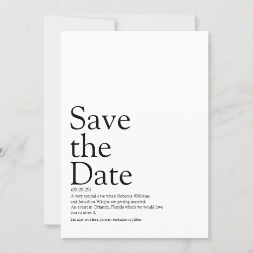 Simple Modern Save the Date Definition Invitation | Zazzle