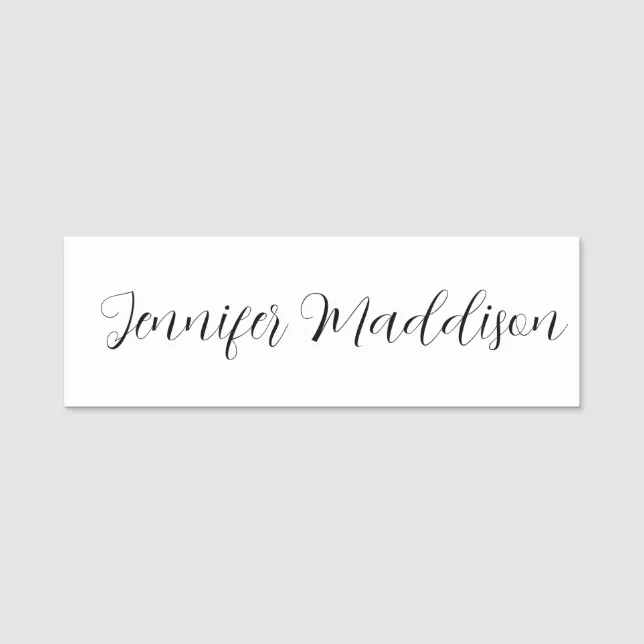 Simple Modern Script Black and White Name Tag | Zazzle