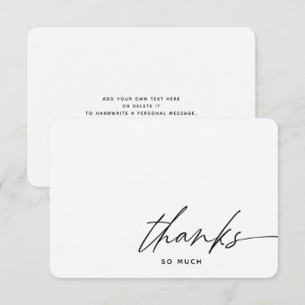 Simple Modern Script Black and White Thanks Thank You Card | Zazzle