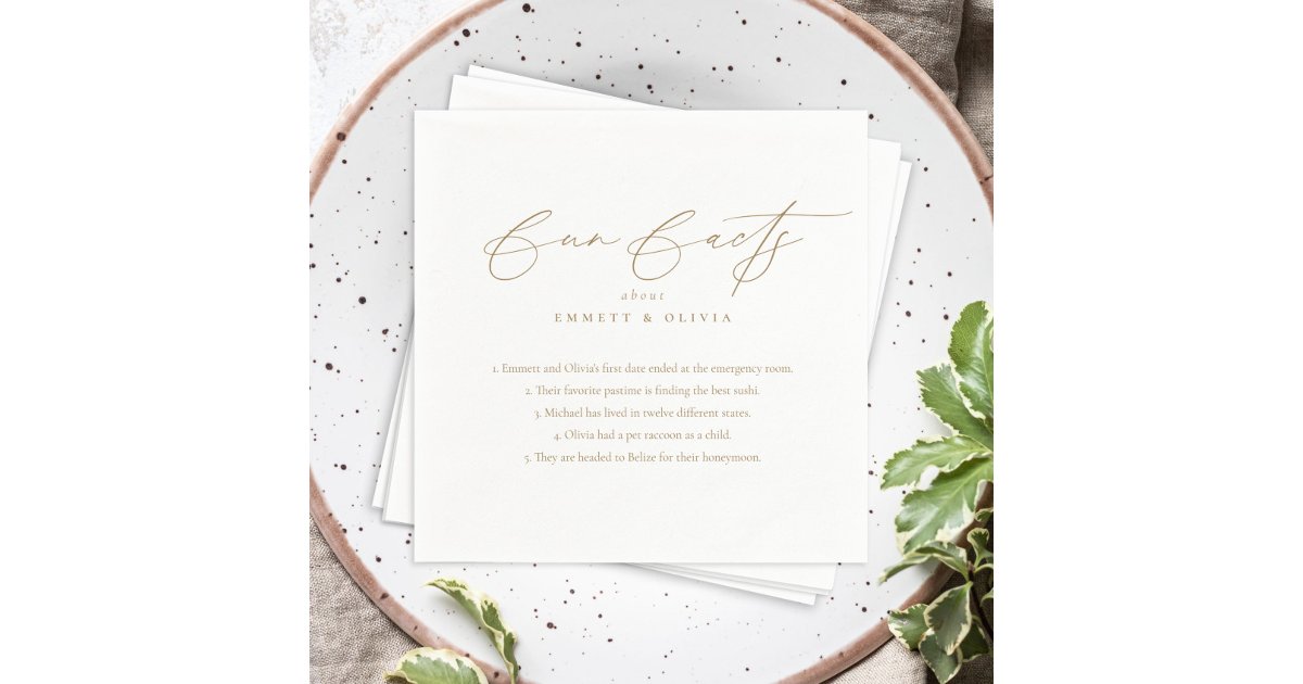 Simple Modern Script Calligraphy Fun Facts Wedding Napkins | Zazzle