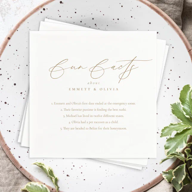 Simple Modern Script Calligraphy Fun Facts Wedding Napkins | Zazzle