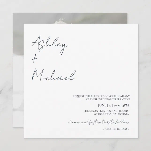 Simple Modern Script Dress Code Photo Wedding Invi Invitation | Zazzle