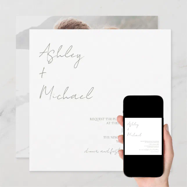 Simple Modern Script Dress Code Photo Wedding Invitation | Zazzle