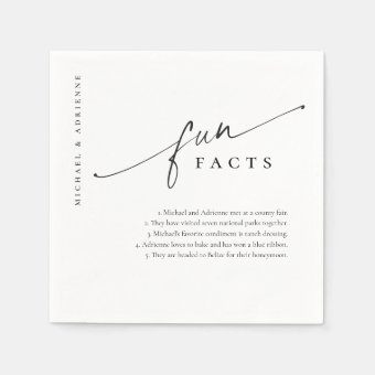 Simple Modern Script Fun Facts Wedding Napkins | Zazzle