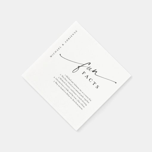 Simple Modern Script Fun Facts Wedding Napkins | Zazzle