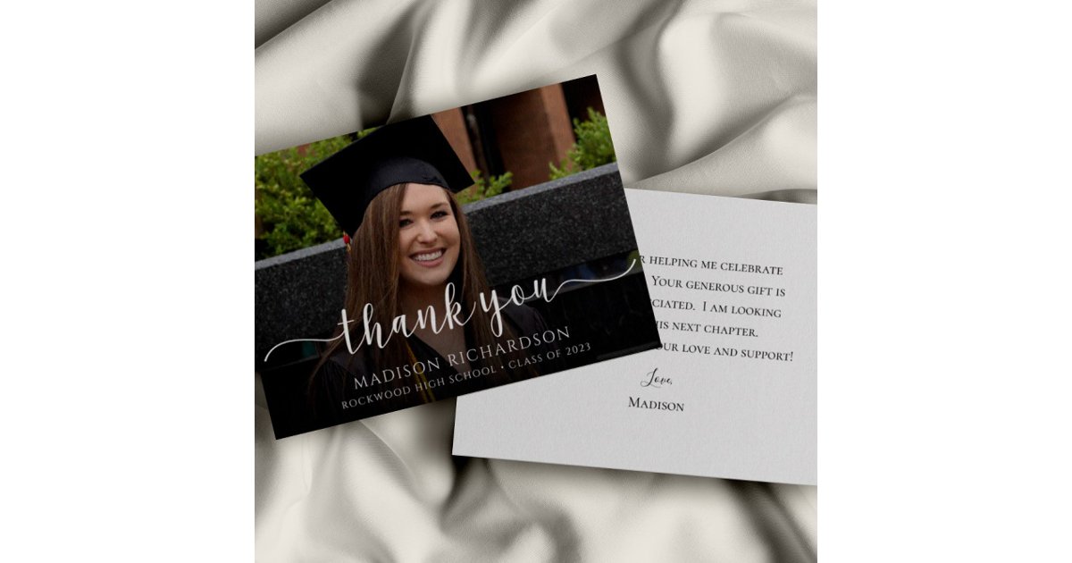 Simple Modern Script Graduation Photo Thank You Card | Zazzle
