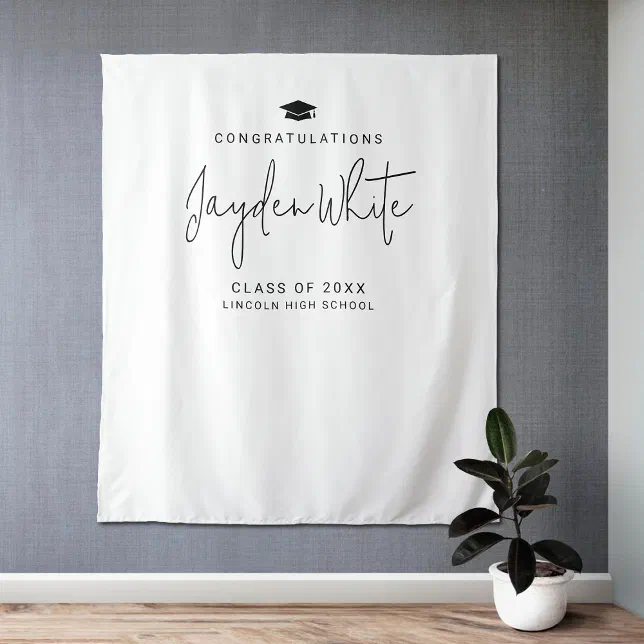 Simple Modern Script Name Graduation Party Tapestry | Zazzle