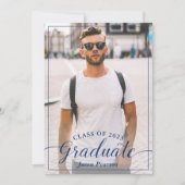 Simple Modern Script Navy Blue Graduation Photo Invitation | Zazzle