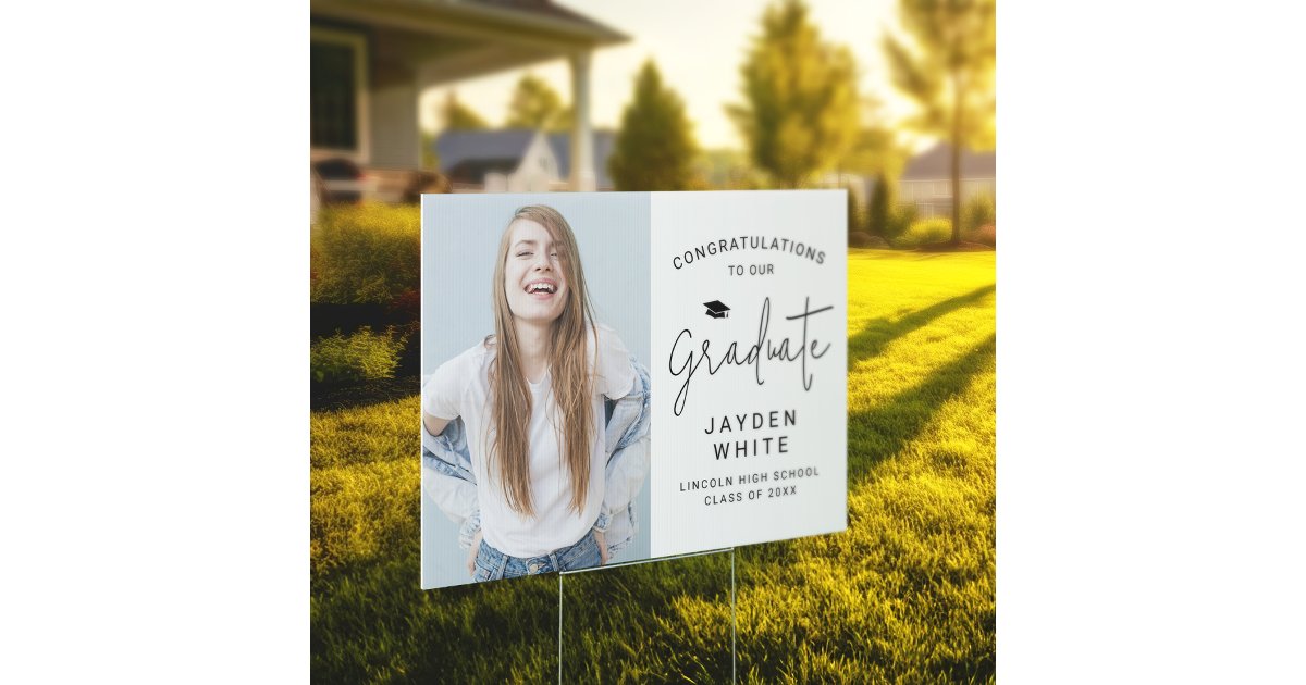 Simple Modern Script Photo Graduation Sign | Zazzle