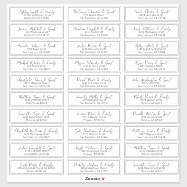 Simple Modern Script Wedding Guest Names Address Sticker | Zazzle