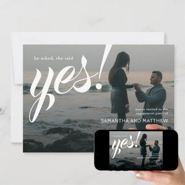 Simple Modern She Said Yes Photo Engagement Party Invitation | Zazzle