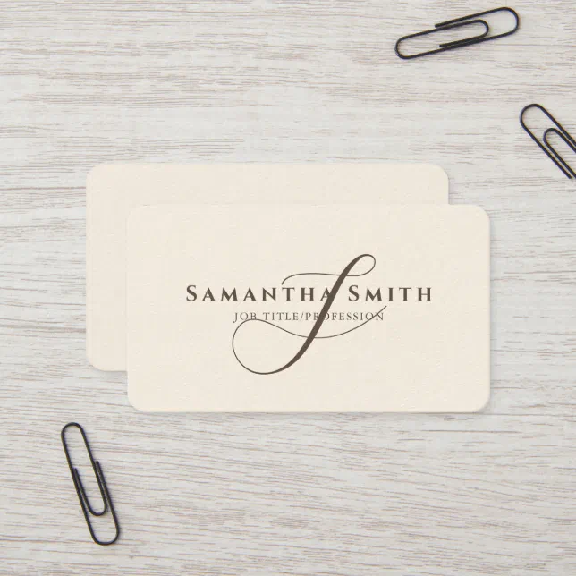Simple Modern Signature Cream Brown Monogrammed Business Card | Zazzle