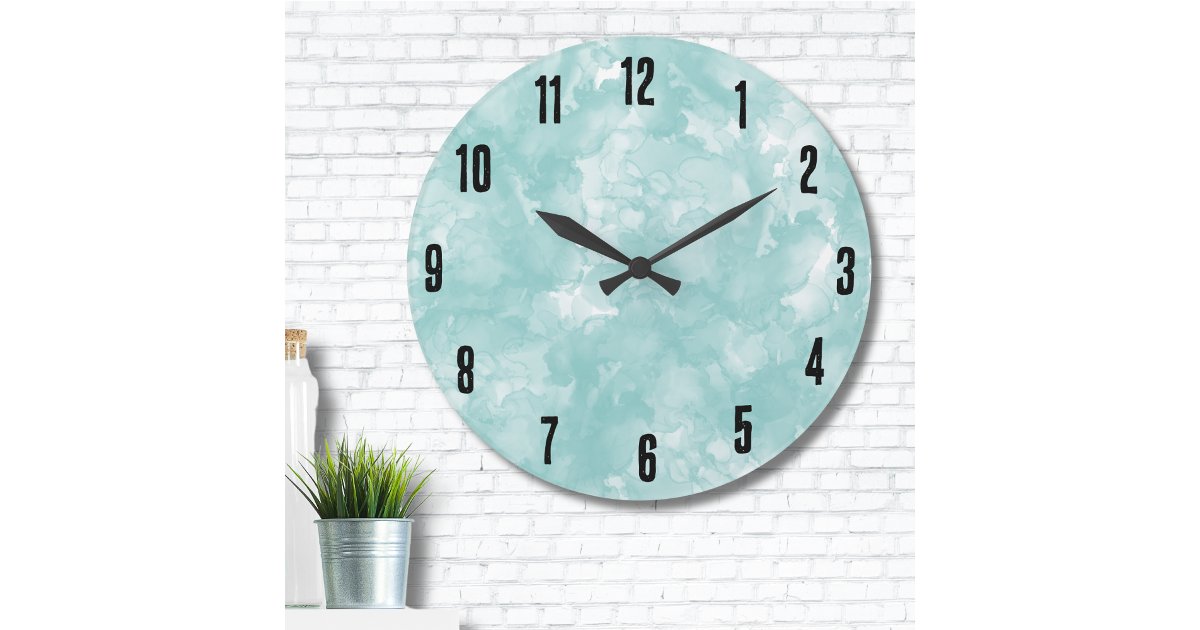 Simple Modern Teal Blue Large Clock | Zazzle