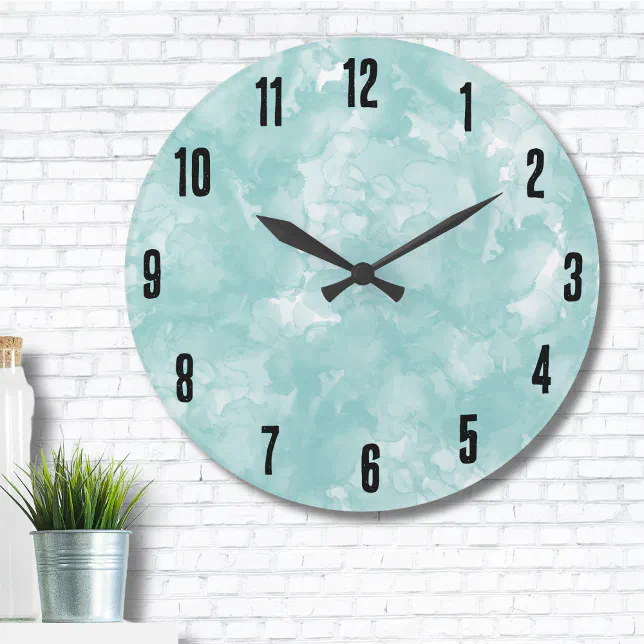 Simple Modern Teal Blue Large Clock | Zazzle