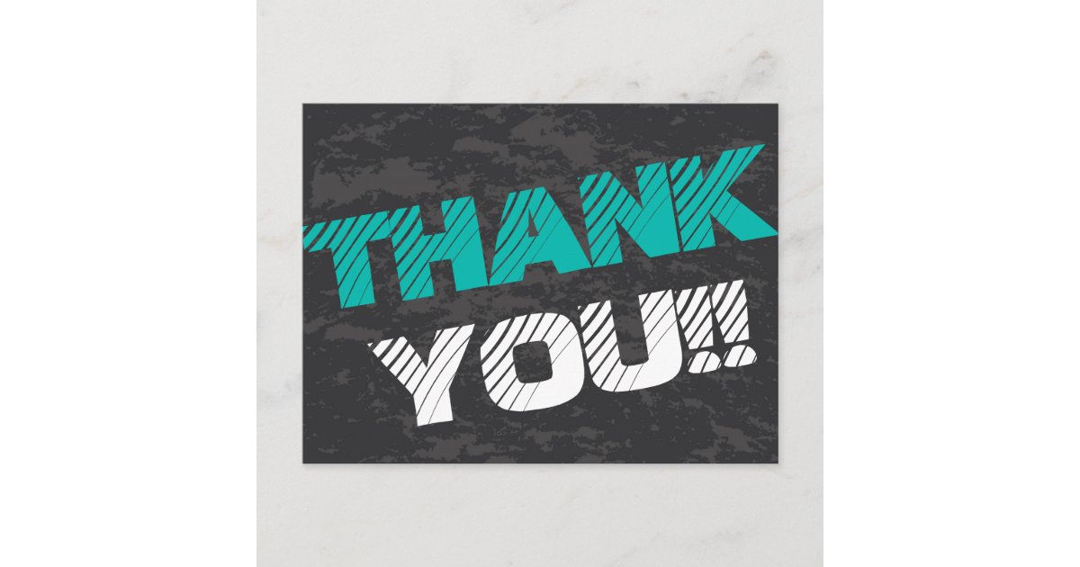 Simple Modern Teal Grey and Black Thank You Postcard | Zazzle