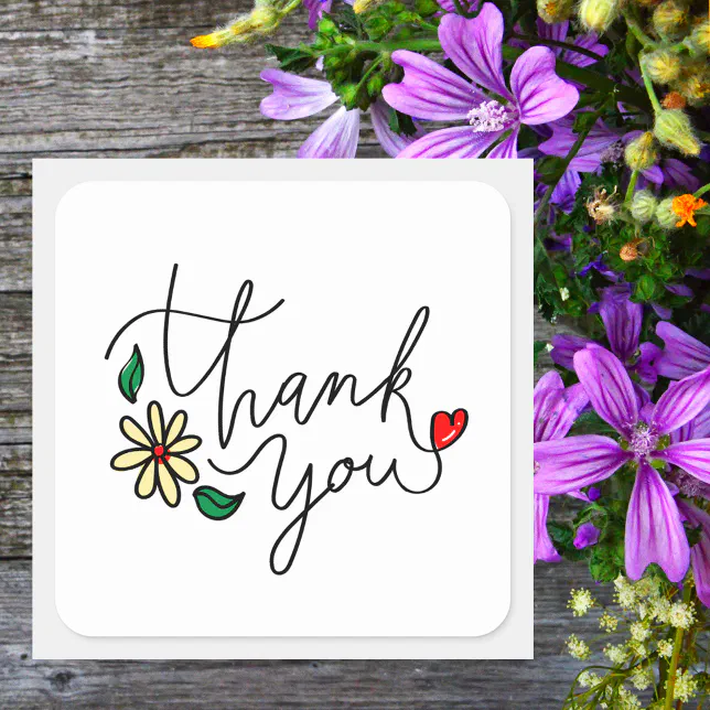 Simple Modern Thank You Calligraphy Script Square Sticker | Zazzle