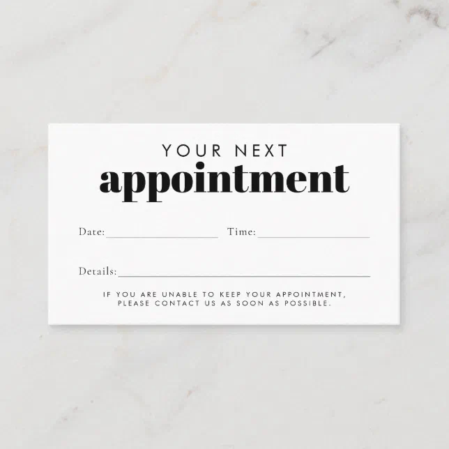Simple Modern Typography Business Reminder Appointment Card | Zazzle