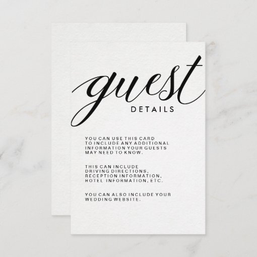 Simple Modern Typography Guest Information Enclosure Card | Zazzle