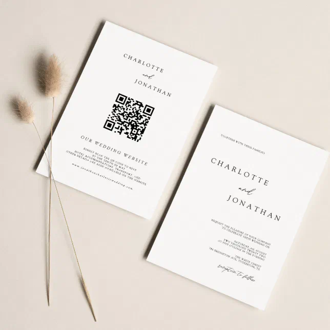 Simple Modern Typography QR Code Wedding Invitation | Zazzle Simple Modern Typography QR Code Wedding Invitation | Zazzle