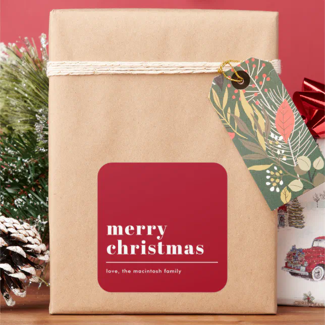 Simple Modern Typography Red Square Sticker | Zazzle