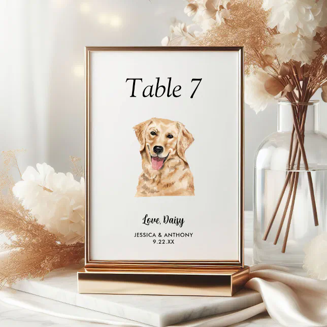 Simple Modern Watercolor Dog Wedding Table Number | Zazzle