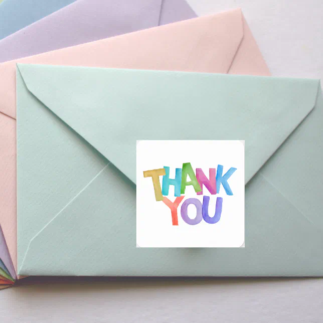 Simple Modern Watercolor Thank You Square Sticker | Zazzle
