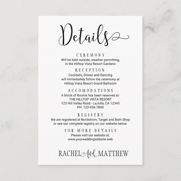 Simple&Modern. Wedding Details Enclosure Card | Zazzle