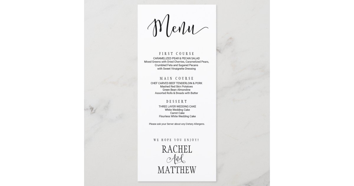 Simple&Modern Wedding Menu Card2 | Zazzle
