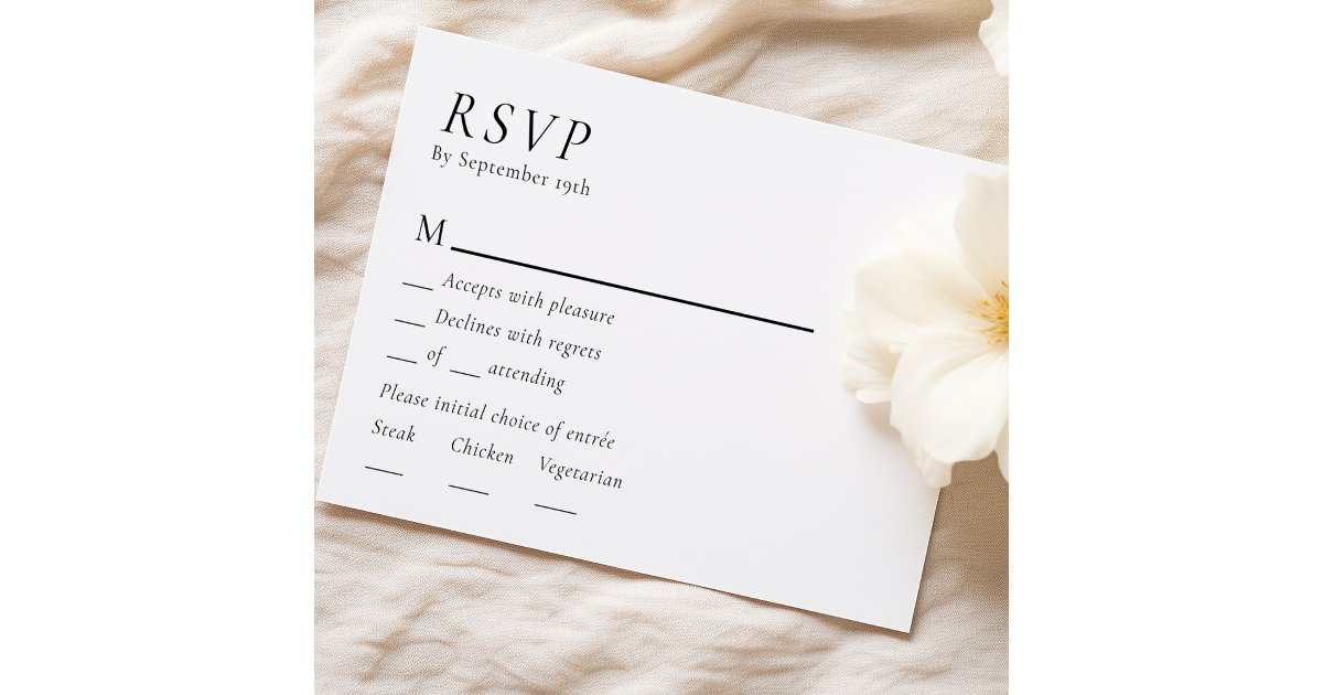 Simple Modern Wedding Menu RSVP Response Card | Zazzle