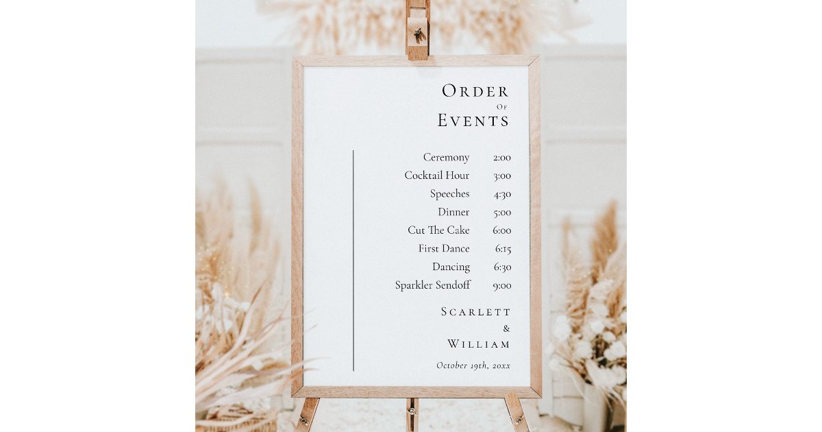 Simple Modern Wedding Order Of Events Sign | Zazzle