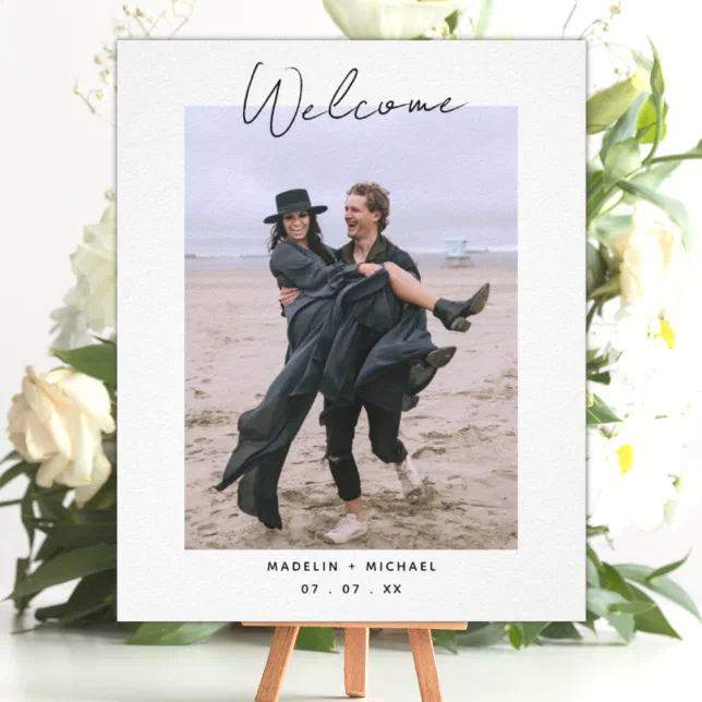 Simple Modern Wedding Photo Reception Welcome Sign | Zazzle