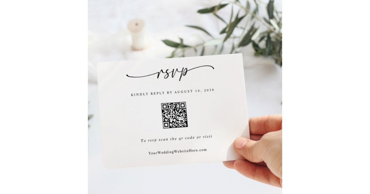 Simple Modern Wedding QR Code Heart RSVP Card | Zazzle
