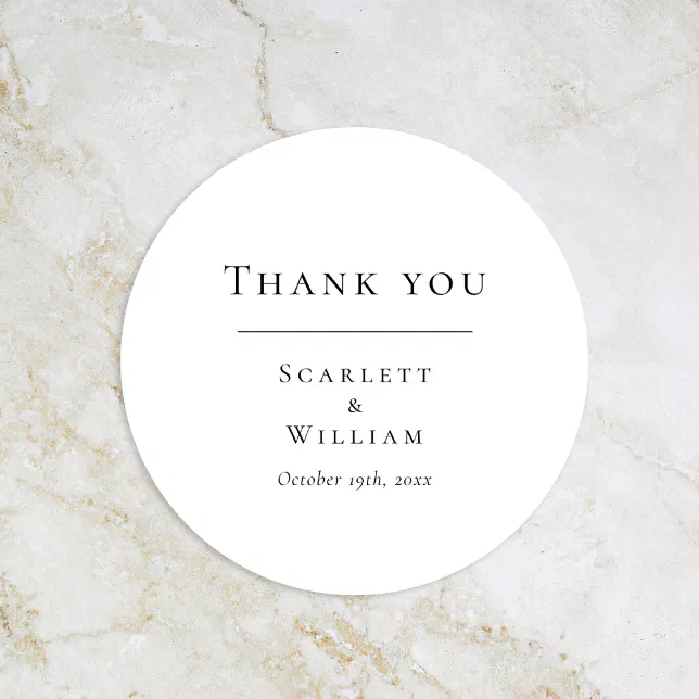 Simple Modern Wedding Round Thank You Sticker | Zazzle