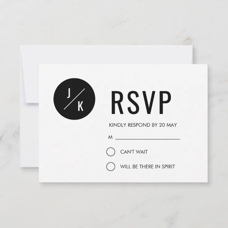 Simple modern wedding RSVP card - black circle | Zazzle