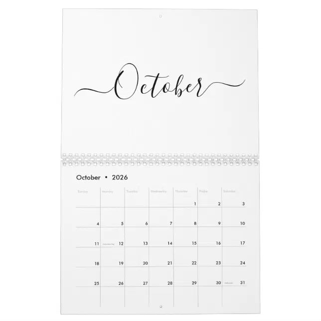 Simple modern white and black script month custom calendar | Zazzle