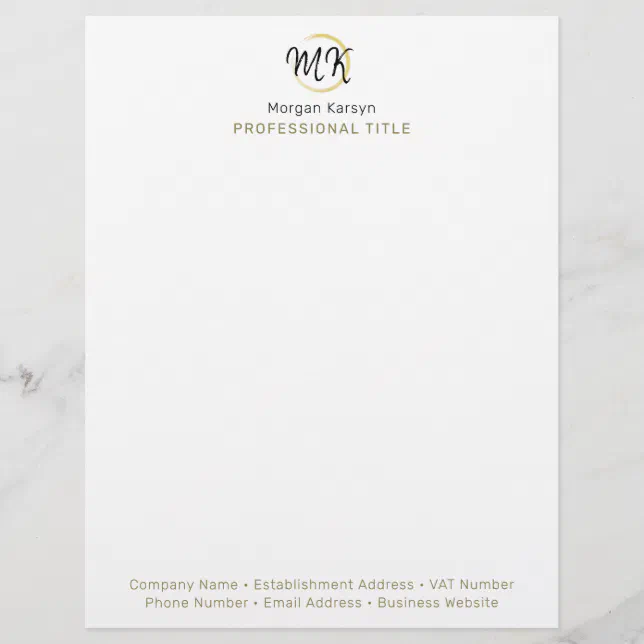 Simple Modern White Gold Elegant Template Monogram Letterhead | Zazzle