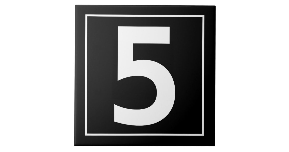 Simple Modern White on Black Number Tile | Zazzle