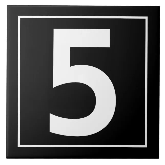 Simple Modern White on Black Number Tile | Zazzle