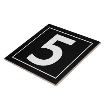Simple Modern White on Black Number Tile | Zazzle