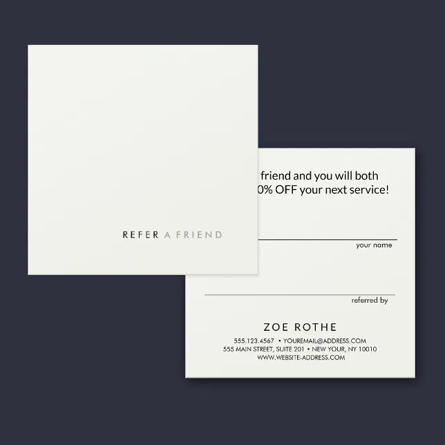 Simple Modern White Refer a Friend Referral Card | Zazzle